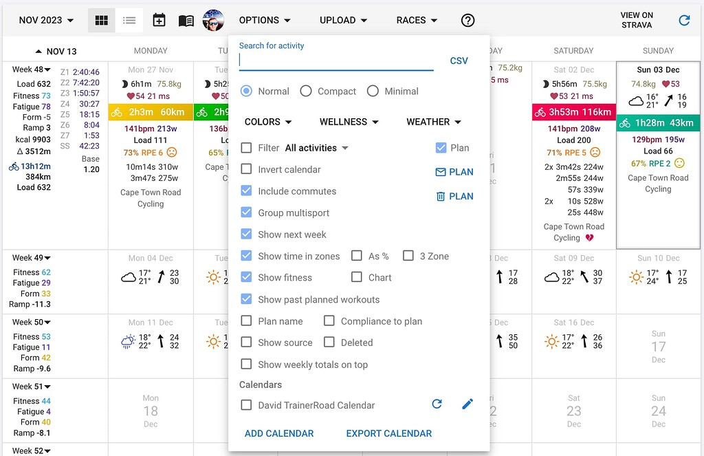 Normal calendar layout - Announcements - Intervals.icu Forum