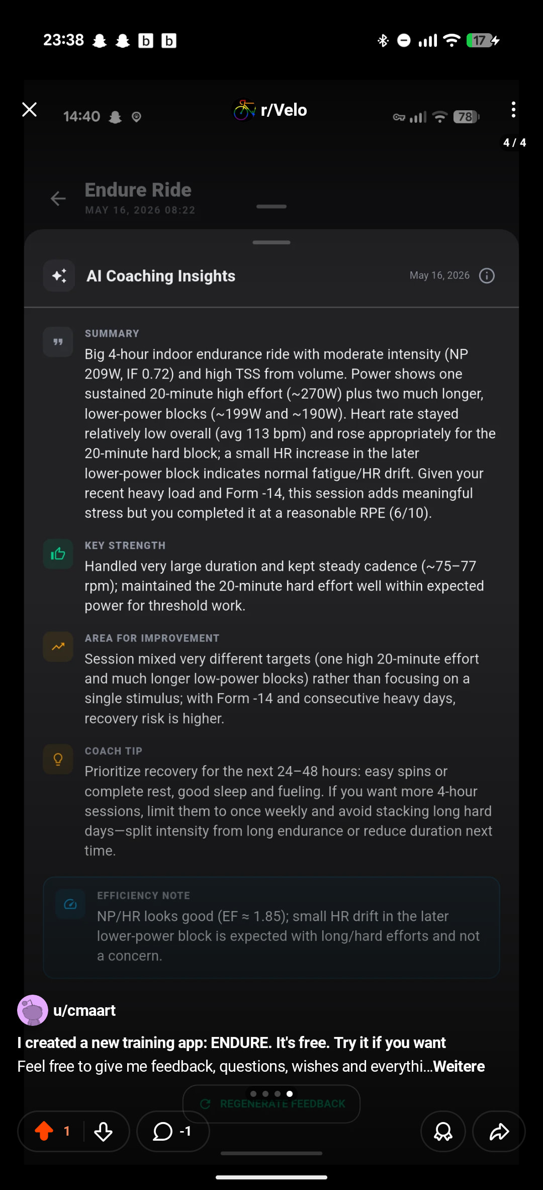 ENDURE – a data-first cycling app with in-ride lactate logging & auto ...